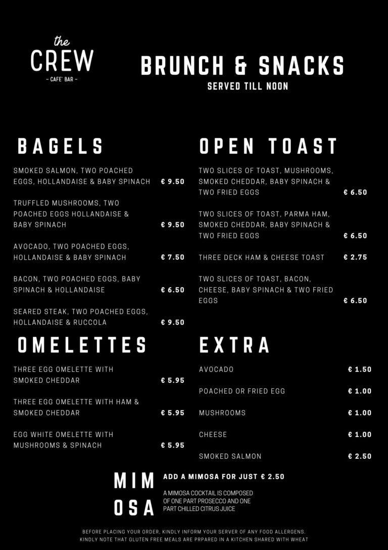 The Crew Cafe Bar | Menu