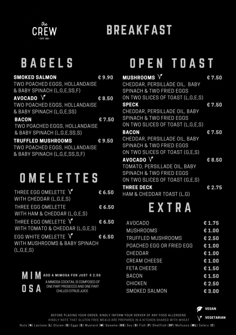The Crew Cafe Bar | Menu