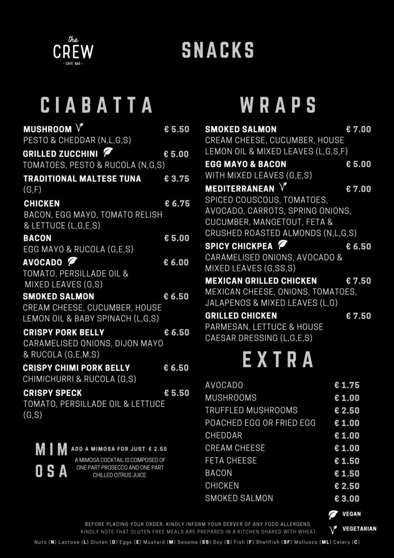The Crew Cafe Bar | Menu