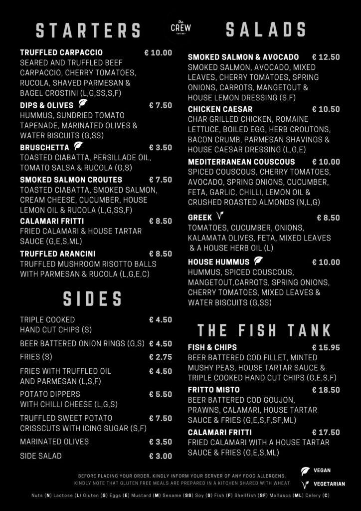 The Crew Cafe Bar | Menu