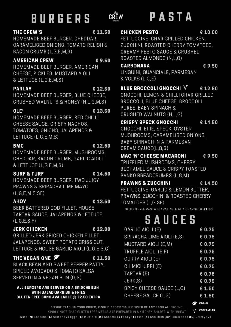 The Crew Cafe Bar | Menu