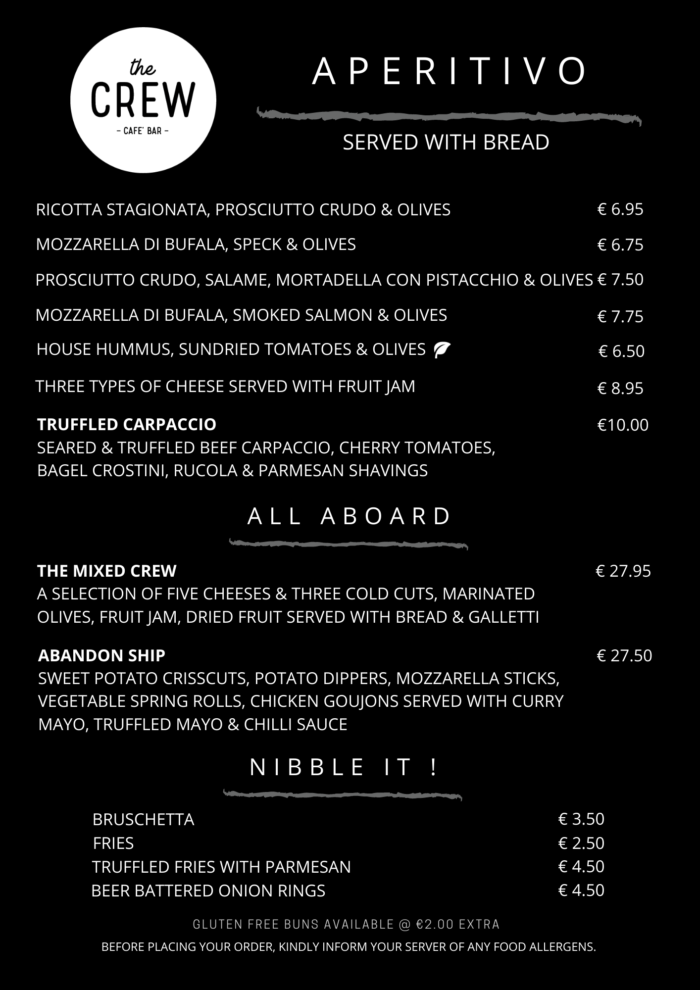 The Crew Cafe Bar | Menu