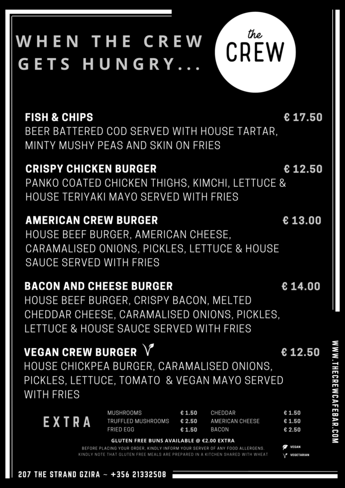 The Crew Cafe Bar | Menu